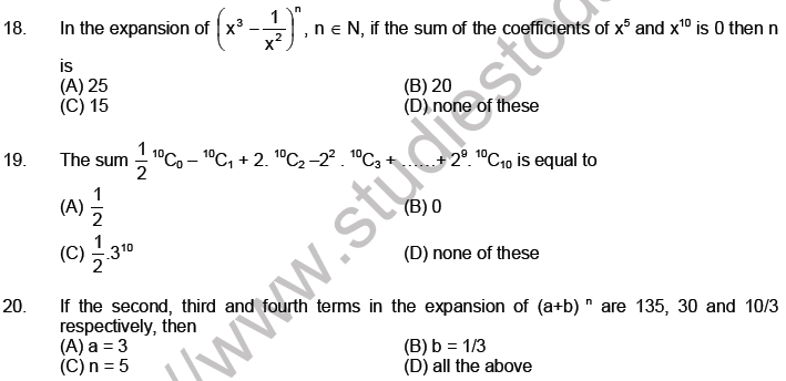 JEE Mathematics Binomial Theorem MCQs Set C with Answers